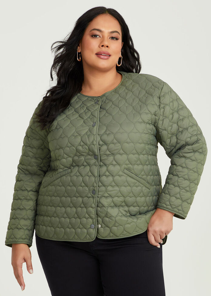 Shop Plus Size Quilted Heart Puffer Jacket, Green | Taking Shape UK