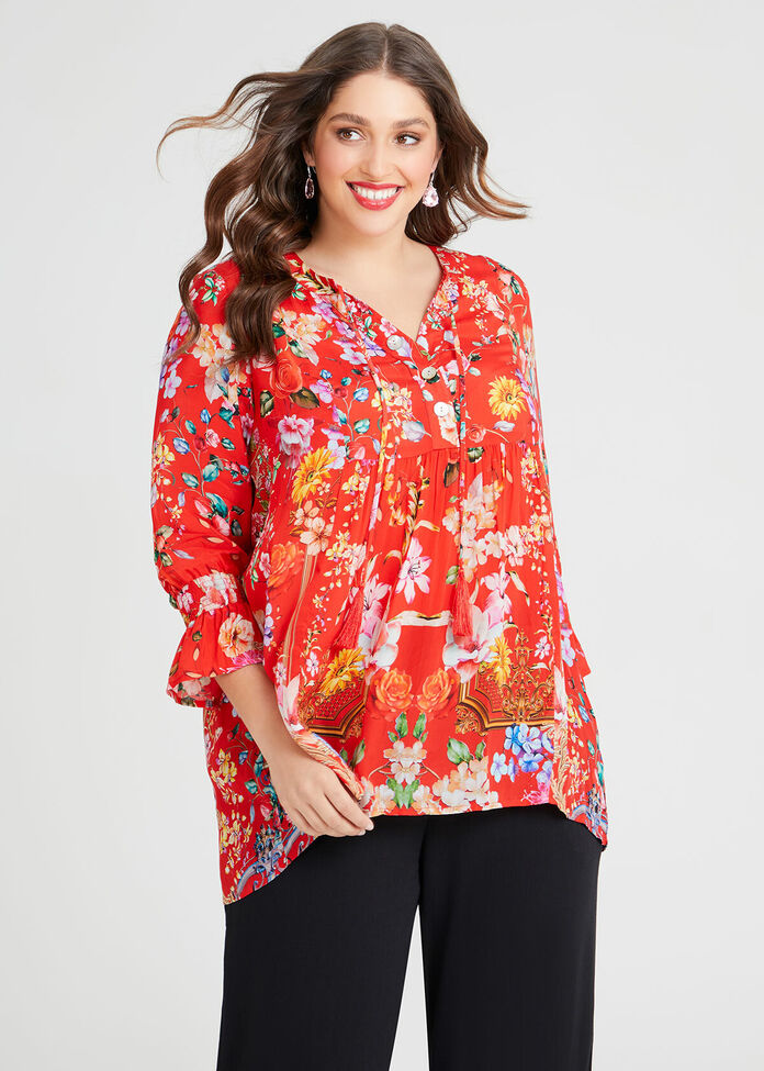 Shop Plus Size Natural Festive Floral Boho Top, Red | Taking Shape AU