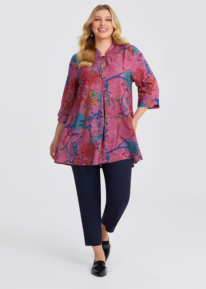 Plus Size Women's Tie Neck Tunic Pink & Blue | Taking Shape AU
