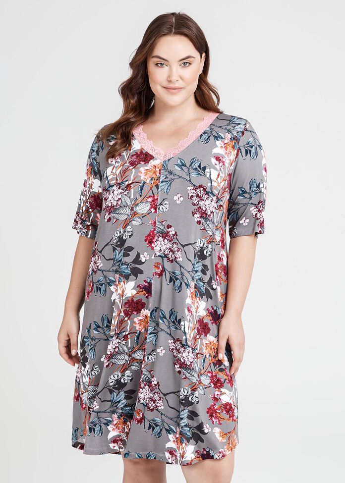 Shop Plus Size Bamboo Lace Floral Nightie, Print | Taking Shape AU