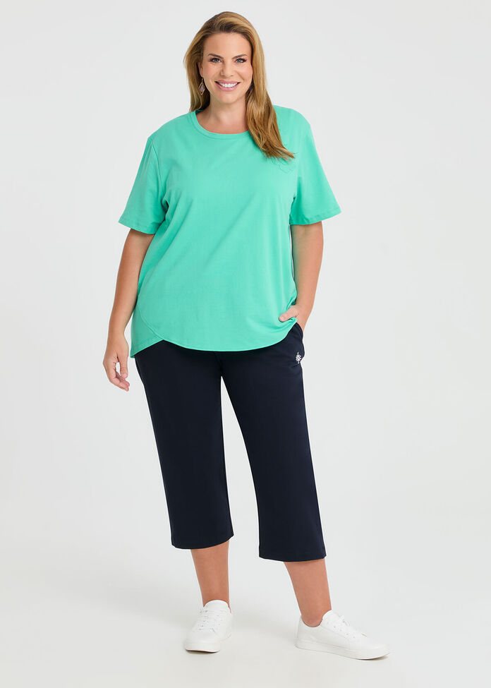 Shop Plus Size Cotton Flower Applique Sweat Top, Green | Taking Shape NZ