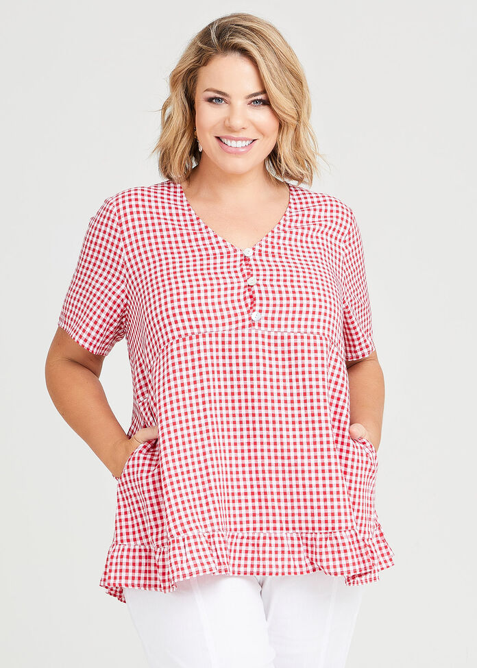Shop Plus Size Linen Gingham Ruffle Top in Multi | Sizes 12-30 | Taking ...