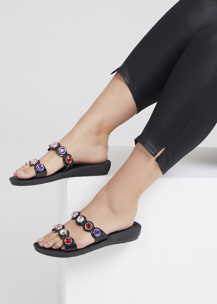 Shop Black Strappy Gem Wedge Jelly Sandal | Comfortable Shoes | Taking ...