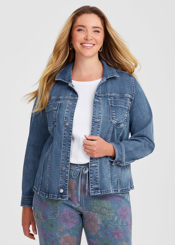 Shop Plus Size Reversible Floral Denim Jacket in Blue | Taking Shape US