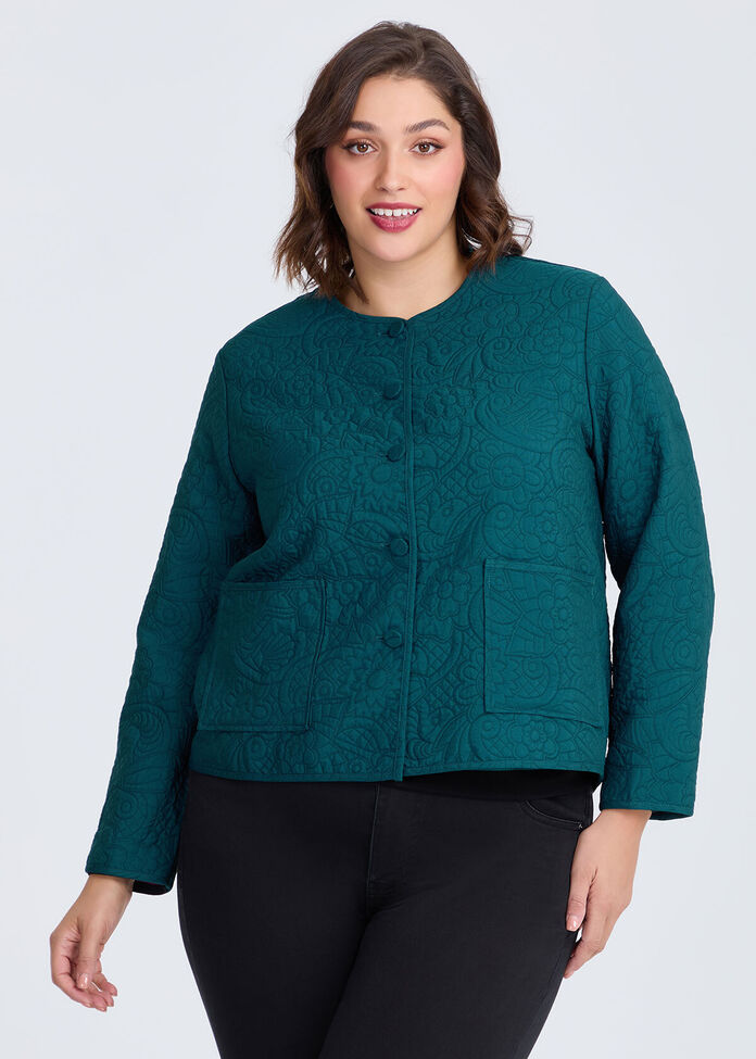 Shop Plus Size Embossed Floral Jacket, Green | Taking Shape AU