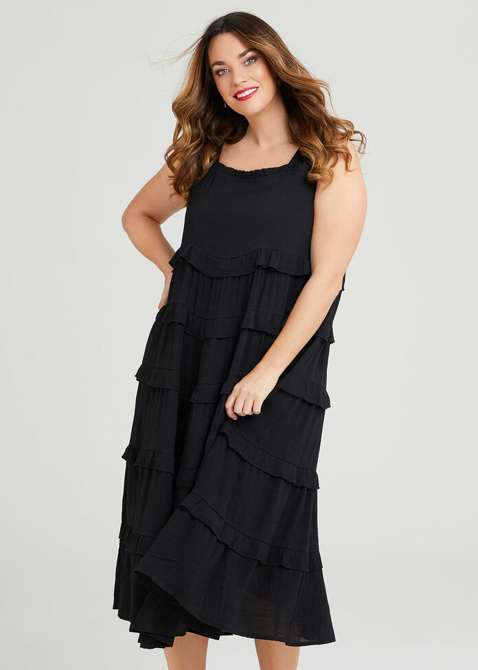 Shop Plus Size Natural Sleeveless Tiered Dress, Black | Taking Shape AU
