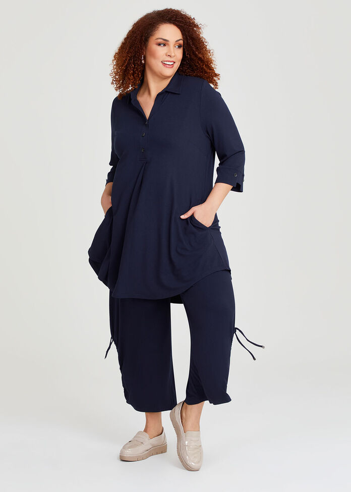 Shop Plus Size Revival Button Natural Tunic, Blue | Taking Shape NZ
