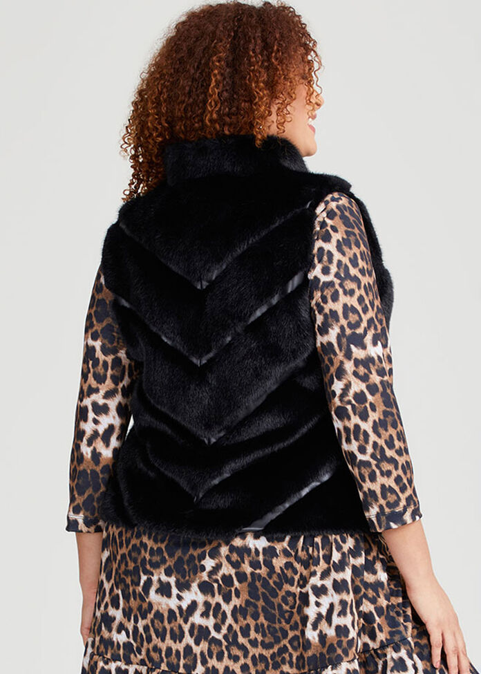 Shop Plus Size Faux Fur Chevron Vest, Black | Taking Shape AU