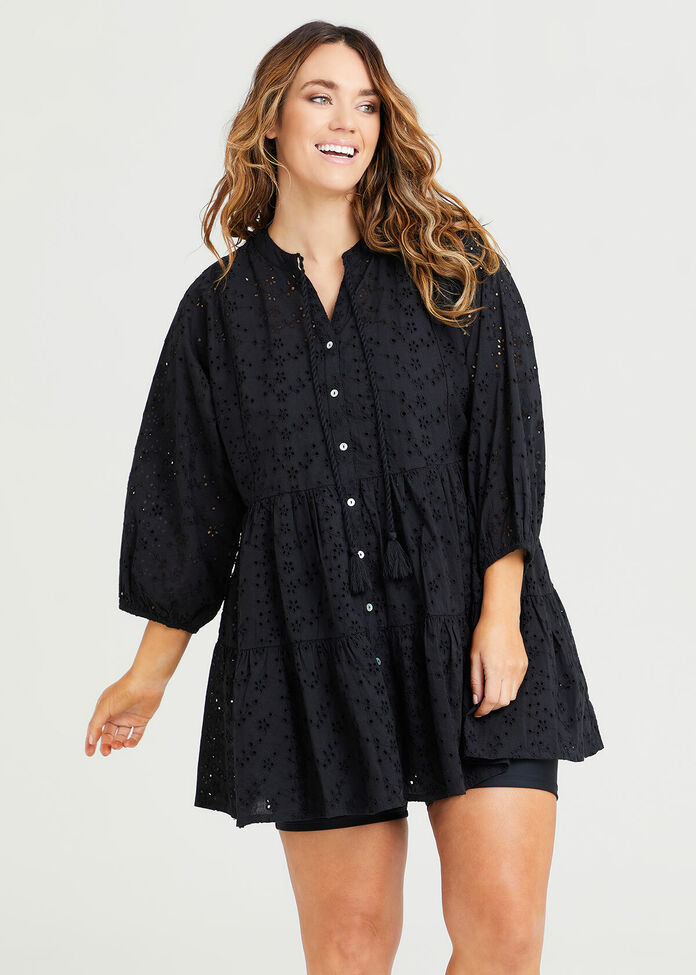 Shop Plus Size Cotton Broderie Coverup, Black | Taking Shape AU