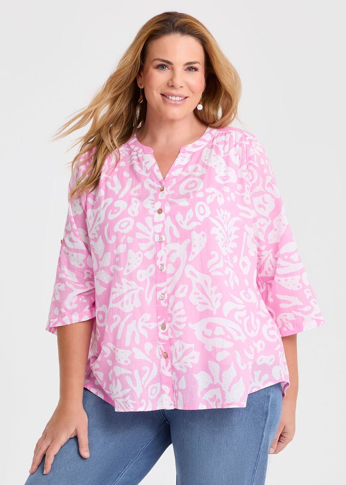 Shop Plus Size Cotton Batik Print Top, Red | Taking Shape AU