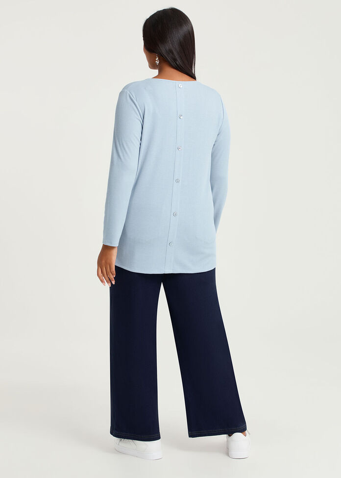 Shop Plus Size Rib Back Button Detail Top, Blue | Taking Shape NZ