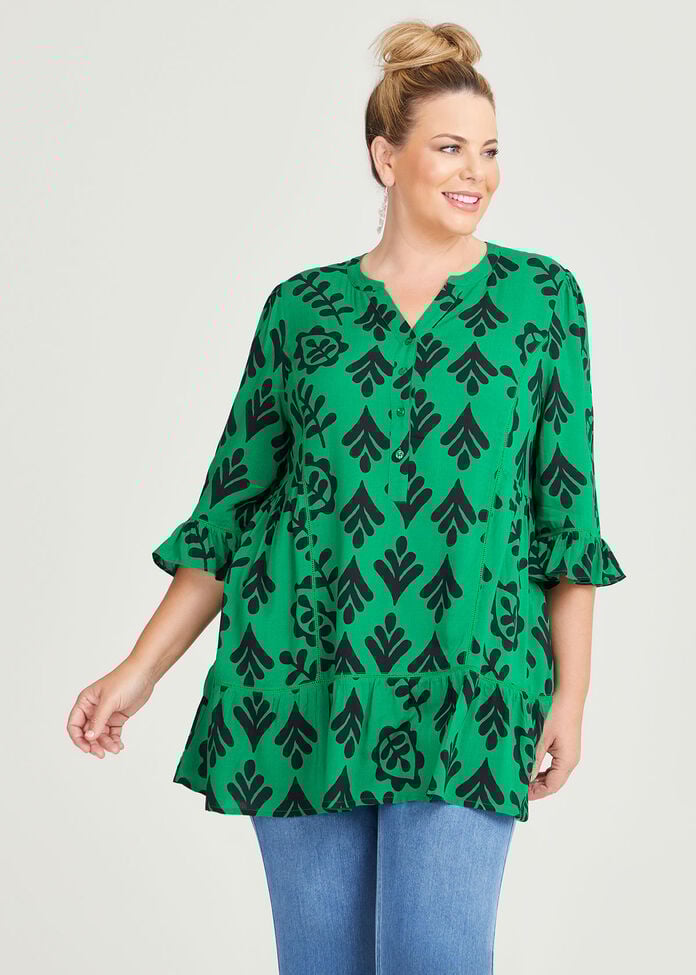 Shop Plus Size Natural Graphic Print Tunic, Green | Taking Shape AU
