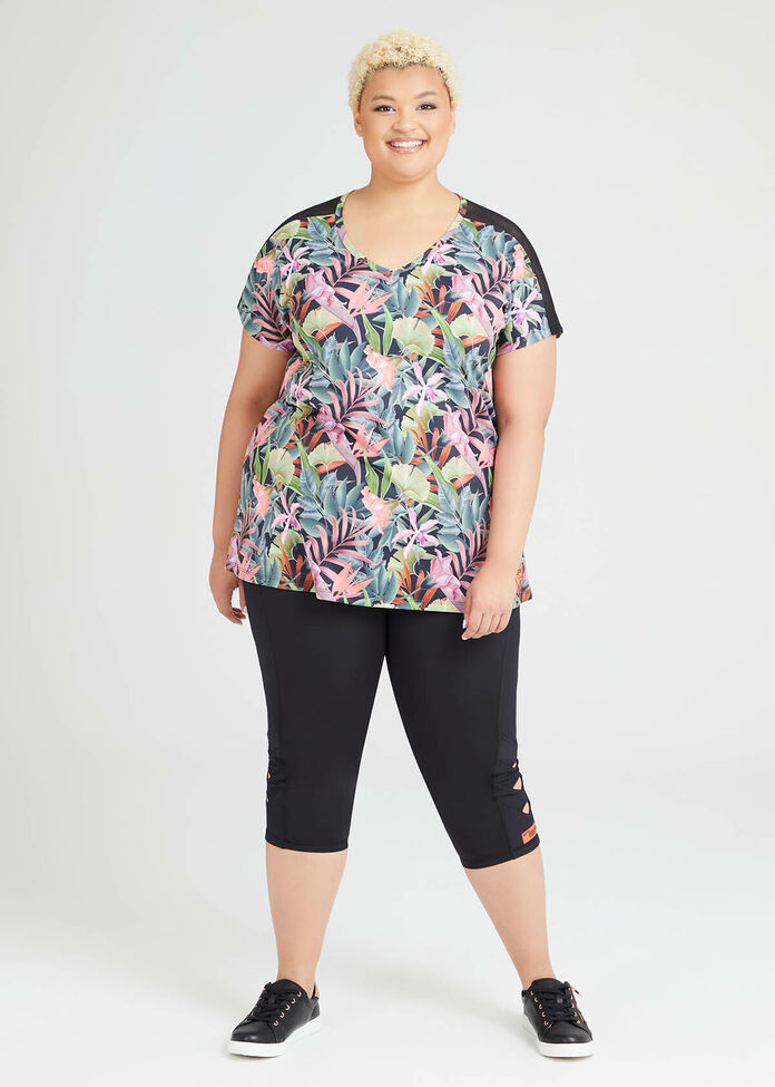 Shop Plus Size Tropical Mesh Spliced Active Top, Print | Taking Shape AU