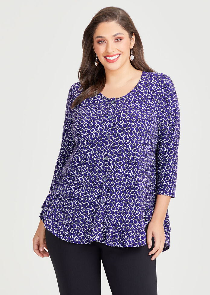 Shop Plus Size Button Front Ruffle Hem Top in Multi | Taking Shape AU