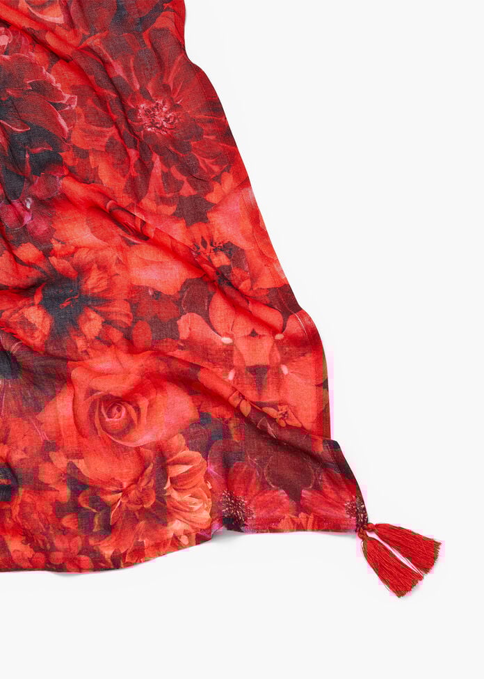 Shop Red Floral Tassel Scarf in Red | Accessories | Taking Shape AU