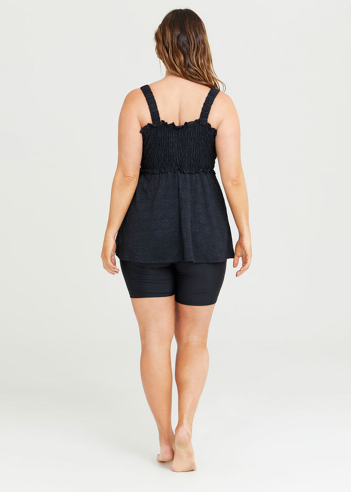 Shop Plus Size Shirred Bodice Textured Tankini, Black | Taking Shape AU