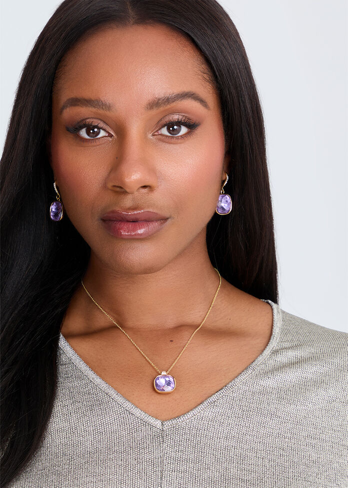 Shop Square Jewel Drop Necklace in Purple | Accessories | Taking Shape NZ