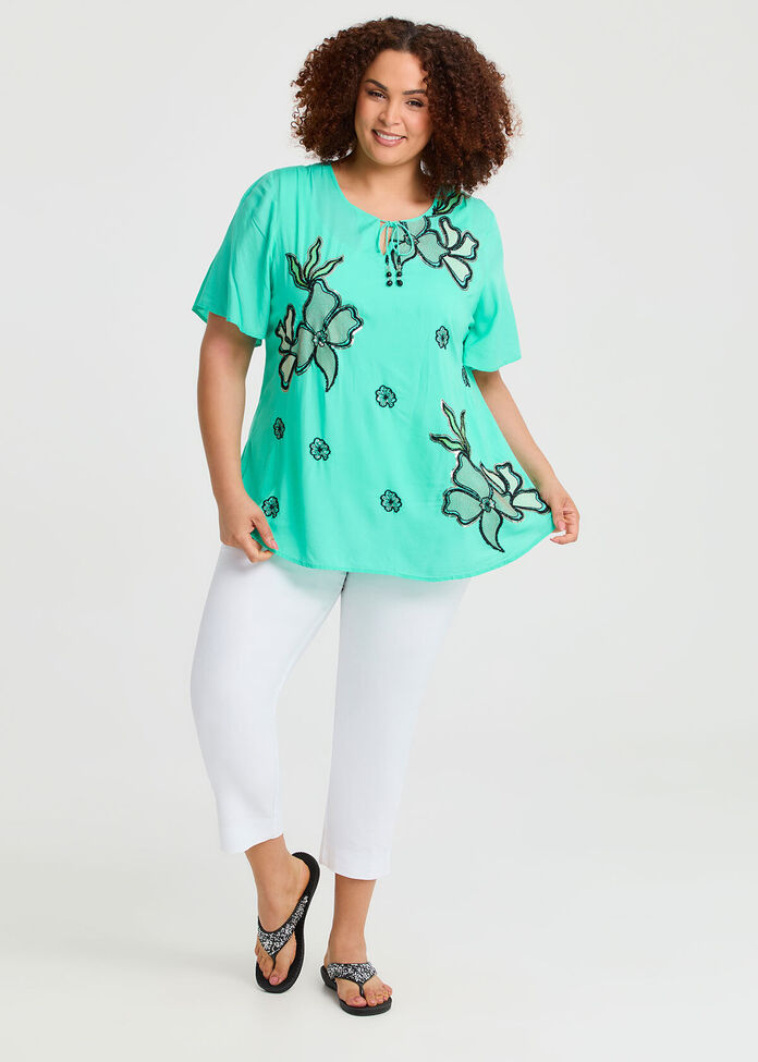 Shop Plus Size Sequin Embroidered Natural Top, Green | Taking Shape AU