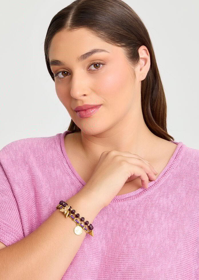 Shop Fabric & Charms Bracelet Set in Purple | Accessories | Taking Shape NZ