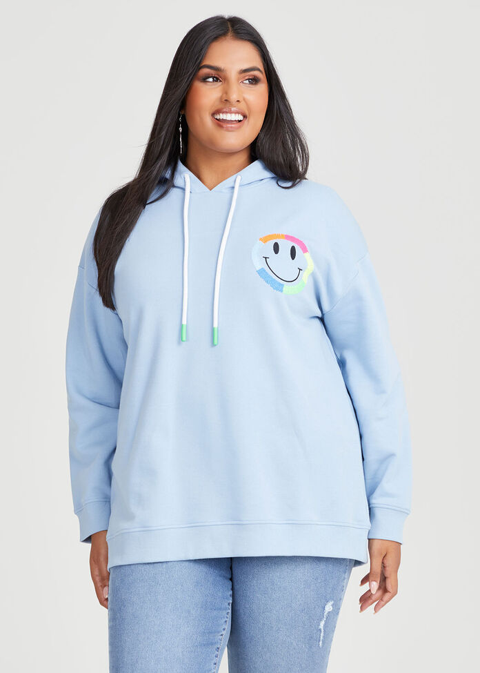 Shop Plus Size Cotton Happy Hooded Sweatshirt, Blue | Taking Shape AU