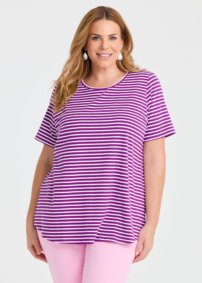 Shop Plus Size Good Earth Australian Cotton Stripe T-shirt, Stripes ...