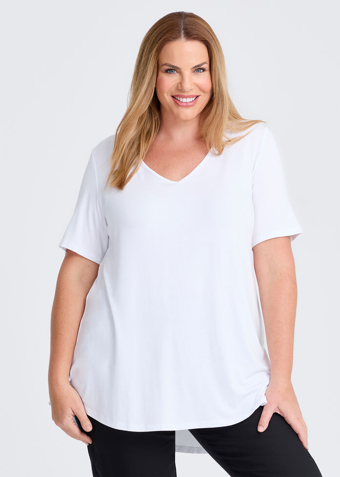 Shop Plus Size Bamboo Base V Neck Short Sleeve Top, White | Taking Shape AU
