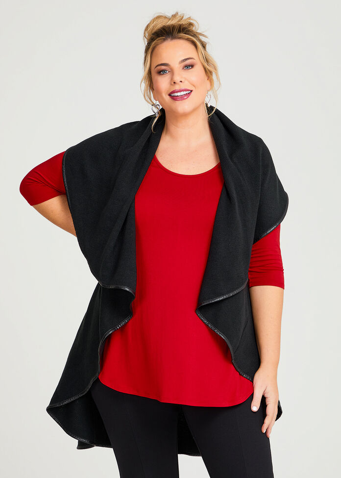Shop Plus Size Pu Trim Cascading Vest, Black | Taking Shape AU