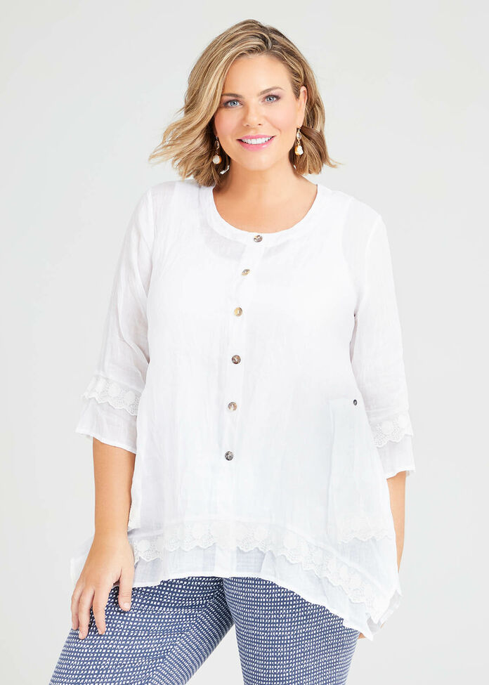 Shop Plus Size Ramie Serene Lace Trim Shirt, White | Taking Shape AU