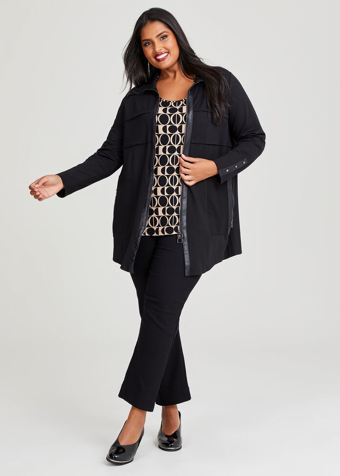Shop Plus Size Zip Bamboo Ponte And Faux Leather Jacket Black Taking