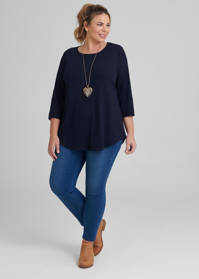 Shop Staple Curved Hem Top in navy in sizes 12 to 24 | Taking Shape