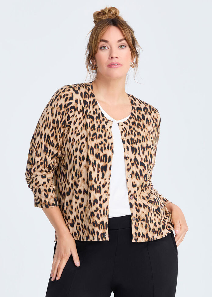 Shop Plus Size Leopard Print Natural Cardigan, Brown | Taking Shape NZ