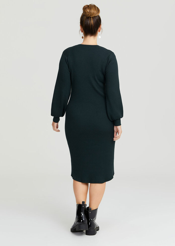 Shop Plus Size Balloon Sleeve Rib Knit Dress, Green | Taking Shape AU