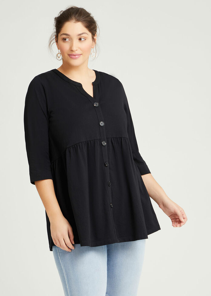 Shop Plus Size Organic Tiered Button Tunic, Black | Taking Shape NZ