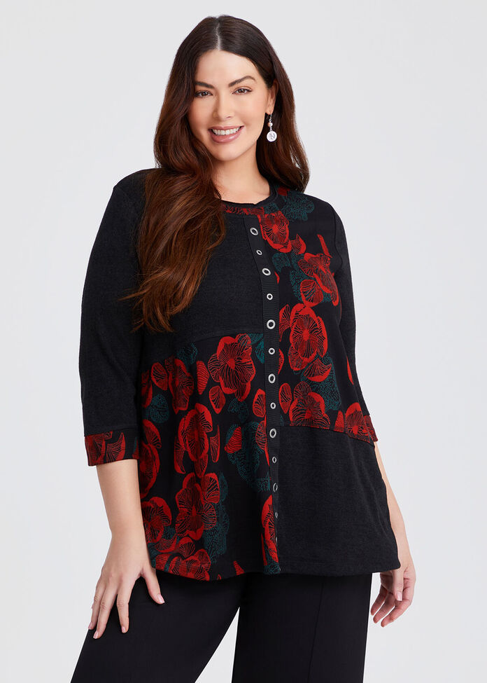 Plus Size Spliced Floral Snug Tunic Black & Red Rose | Taking Shape AU