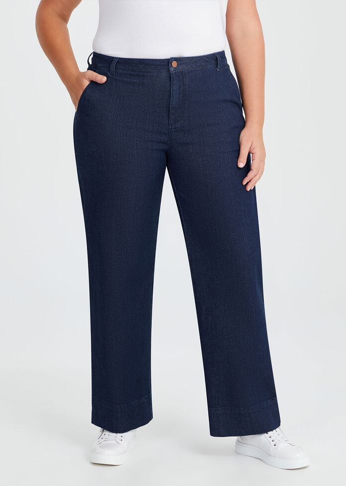 Shop Plus Size Cotton Cool Jade Wide Leg Jean, Navy | Taking Shape NZ