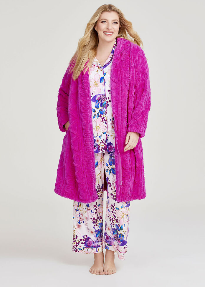 Shop Plus Size Plush Hooded Zip Up Robe in Purple | Taking Shape AU