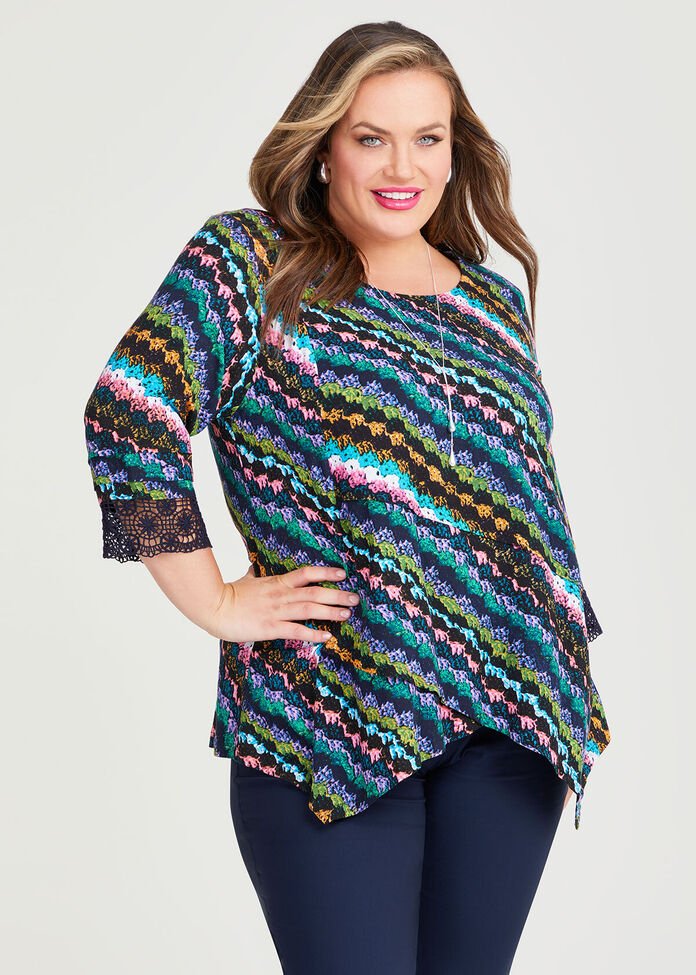 Shop Plus Size Crochet Print Natural Top, Multi | Taking Shape AU