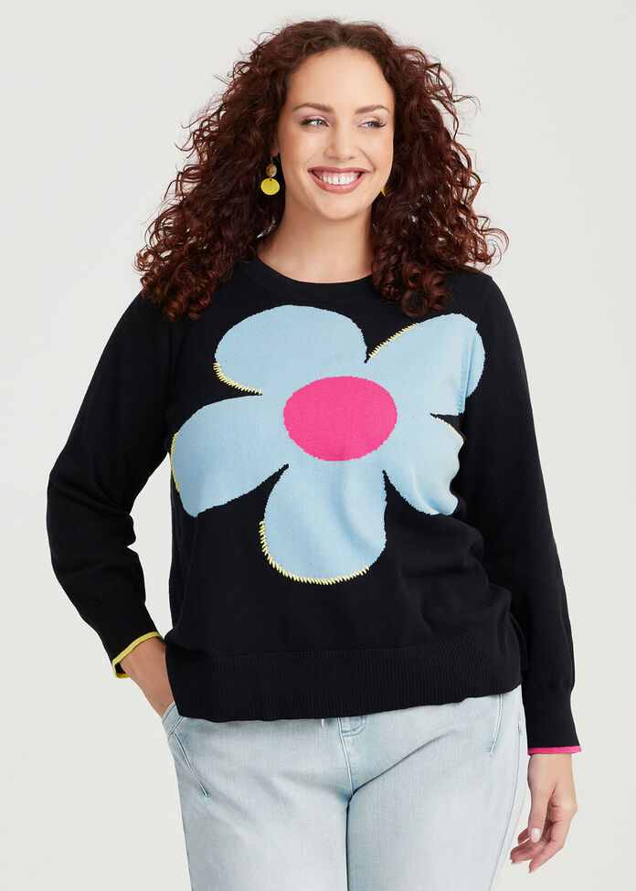 Shop Plus Size Cotton Crew Neck Flower Jumper, Black | Taking Shape AU