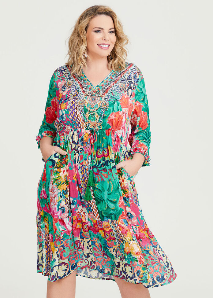 Shop Plus Size Ruffle Sparkle Natural Dress in Multi | Taking Shape NZ