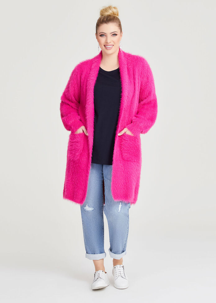 Shop Plus Size Fluffy Knit Cosy Cardigan, Red | Taking Shape AU