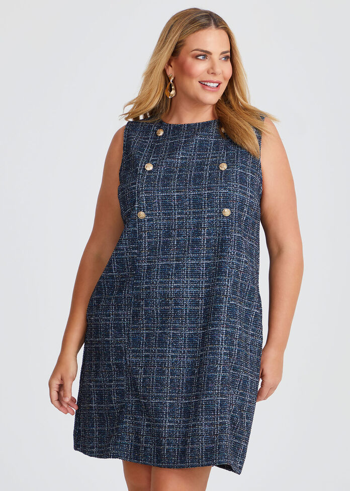 Shop Plus Size Boucle Button Shift Dress, Navy | Taking Shape UK