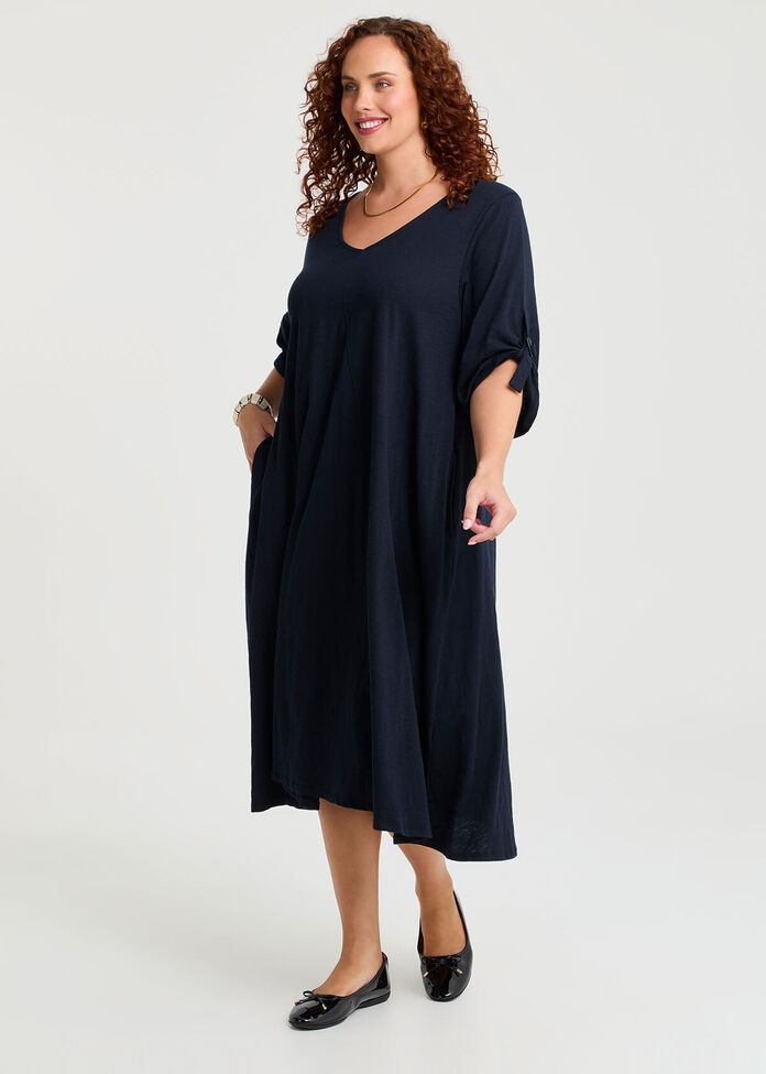 Shop Plus Size Cotton 3/4 Sleeve Swing Dress, Navy | Taking Shape NZ