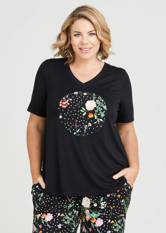 Shop Plus Size Bamboo Floral Applique Top in Black | Sizes 12-30 ...