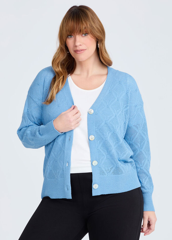 Shop Plus Size Open Knit Long Sleeve Cardigan, Blue | Taking Shape NZ