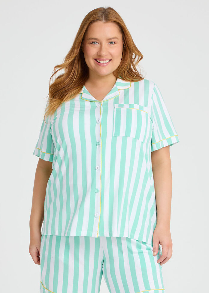Shop Plus Size Modal Stripe Button Pyjama Top, Blue | Taking Shape AU