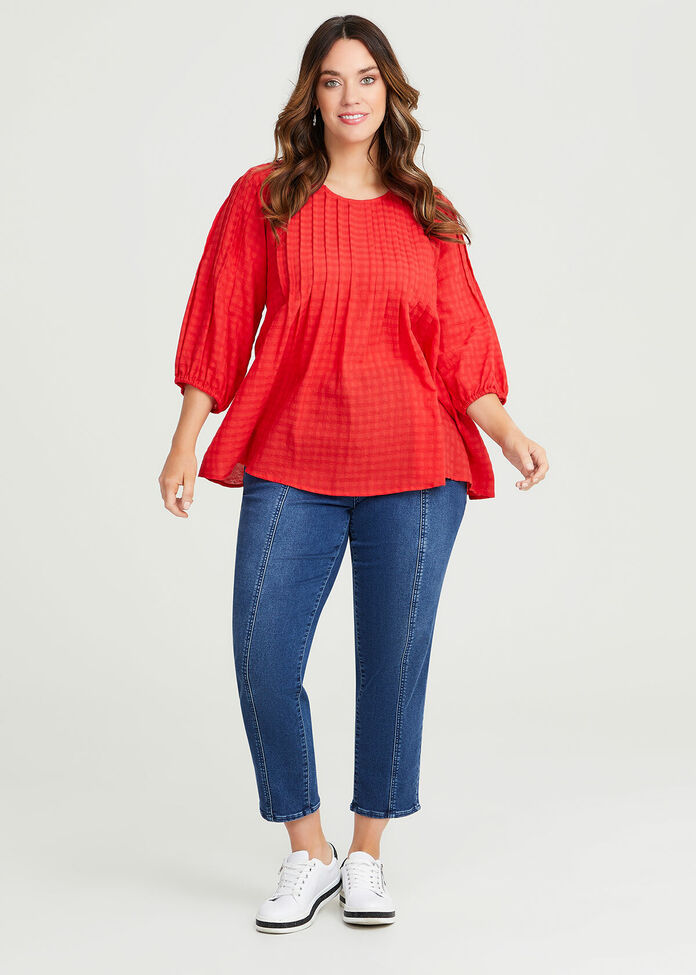 Shop Plus Size Cotton Gingham Pintuck Top, Red | Taking Shape AU