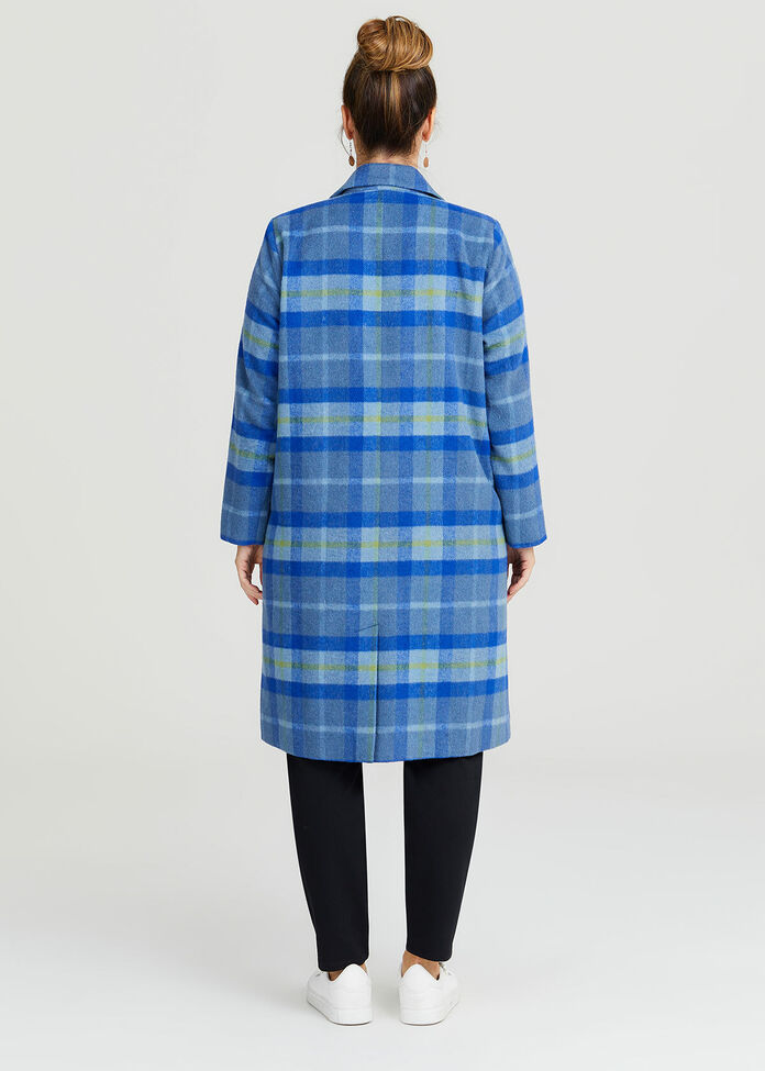 Shop Plus Size Wool Blend Check Coat, Blue | Taking Shape AU