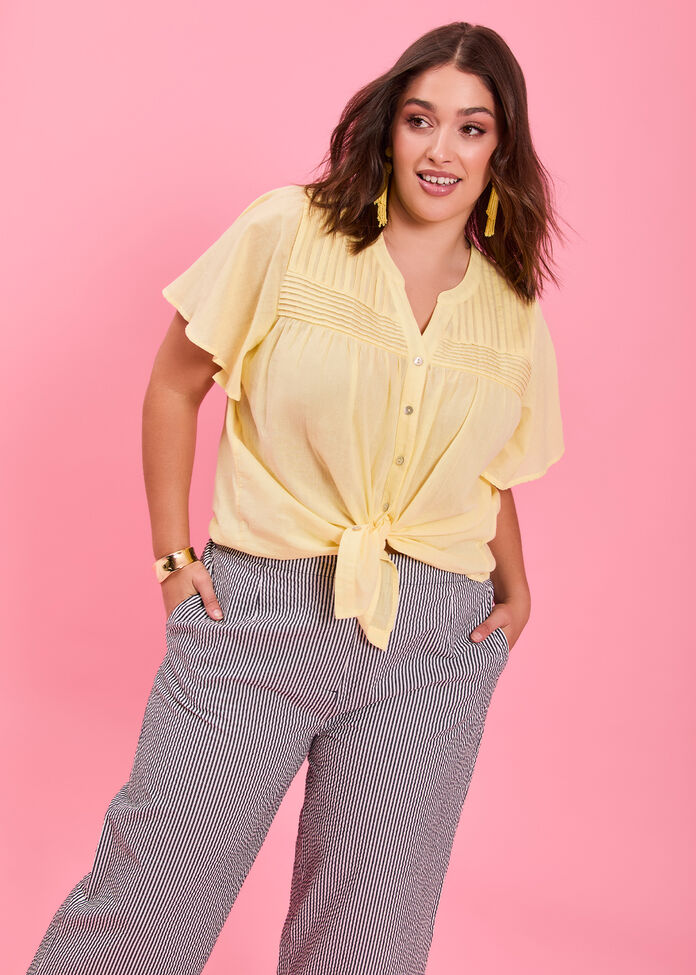 Shop Plus Size Cotton Pintuck Yoke Top, Yellow | Taking Shape NZ