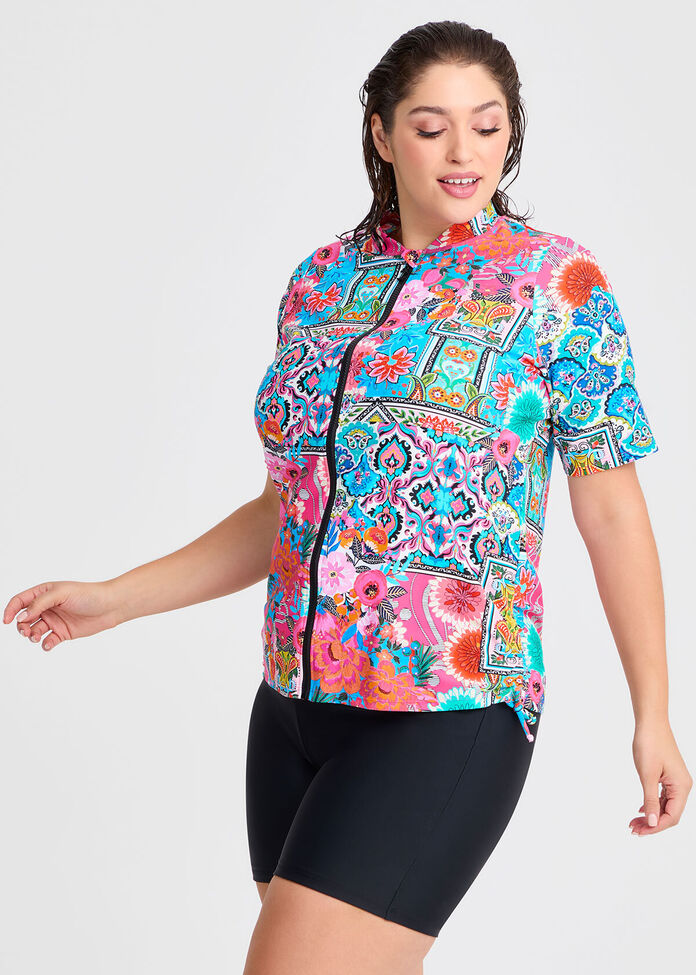 Shop Plus Size Botanica Ruched Zip Rash Vest, Multi | Taking Shape NZ