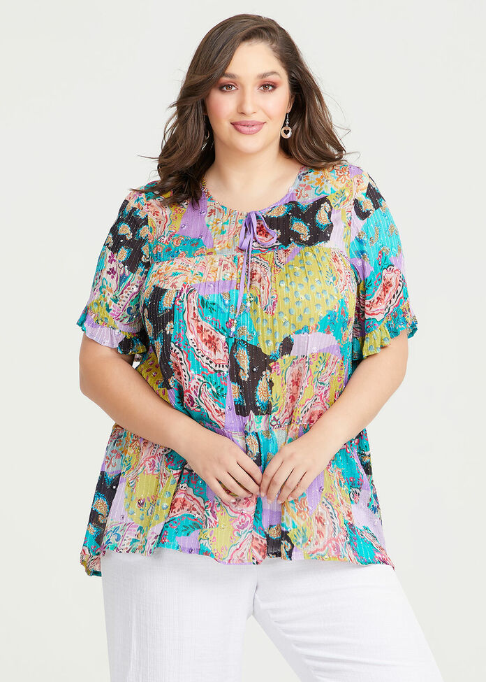 Shop Plus Size Sparkle Tiered Natural Top, Multi | Taking Shape NZ